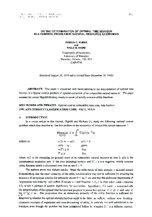 (PDF) On the determination of optimal time horizon in a control problem ...