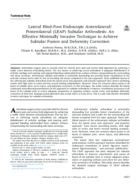 (PDF) Lateral Hind-Foot Endoscopic Anterolateral/Posterolateral (LEAP ...