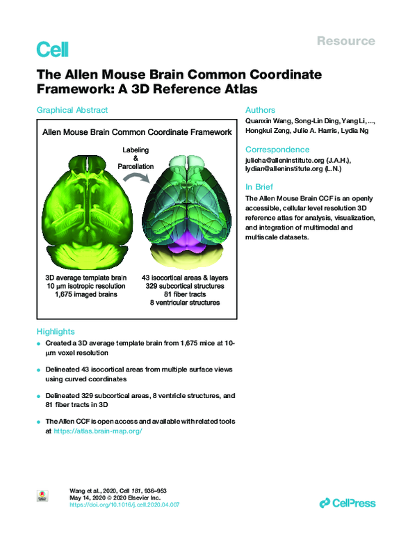 (PDF) The Allen Mouse Brain Common Coordinate Framework: A 3D Reference ...