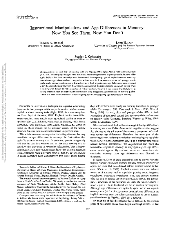 (PDF) Instructional manipulations and age differences in memory: Now you see them, now you don't