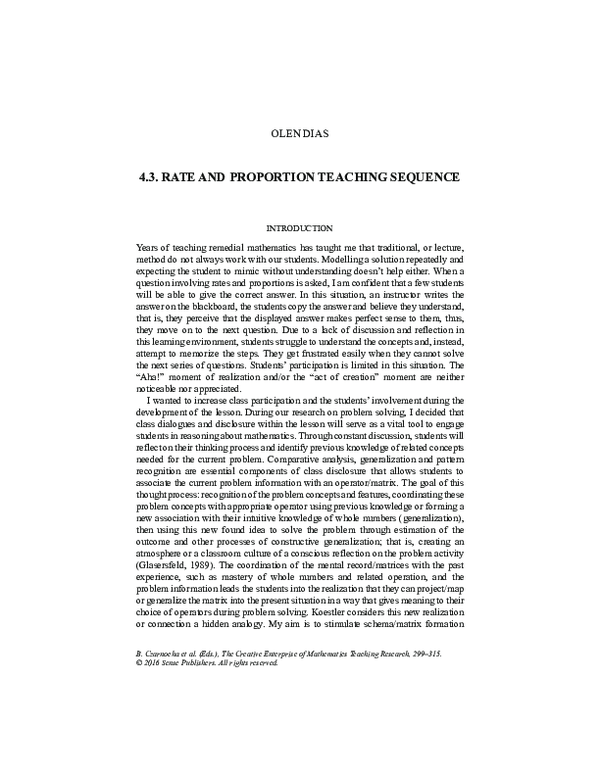 (PDF) Rate and Proportion Teaching Sequence