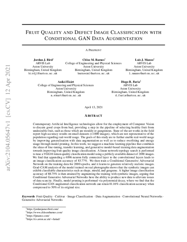 (PDF) Fruit quality and defect image classification with conditional GAN data augmentation ...