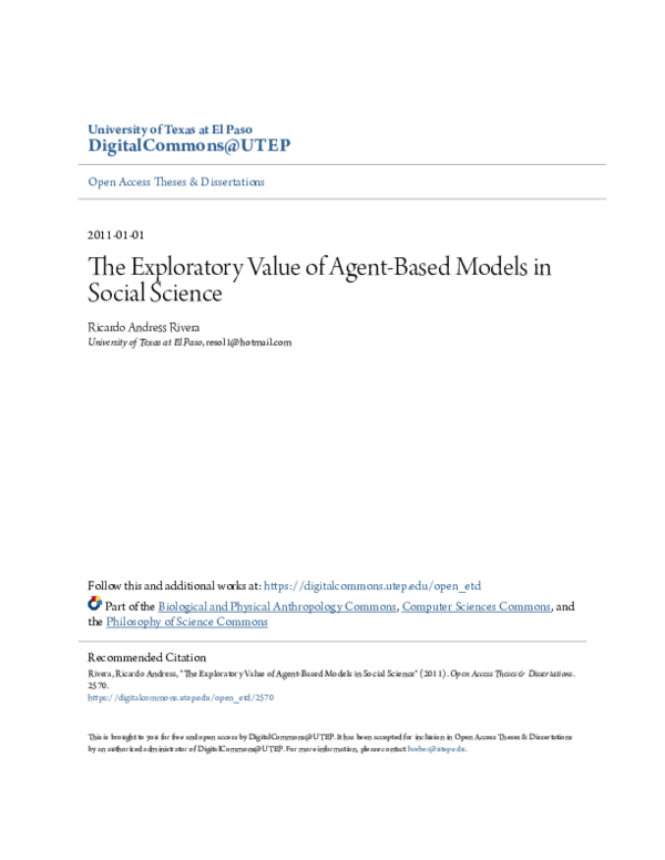 (PDF) The exploratory value of agent-based models in social sciences