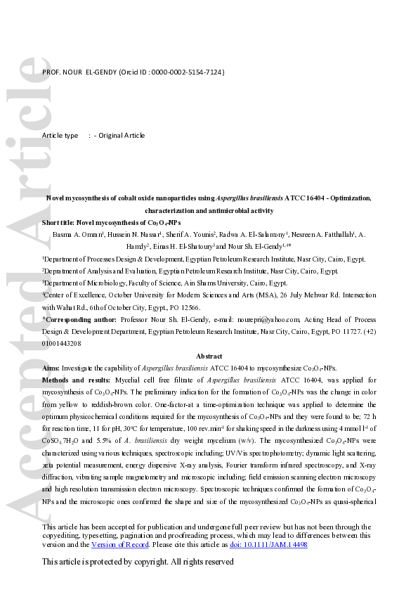 (PDF) Novel mycosynthesis of cobalt oxide nanoparticles using ...