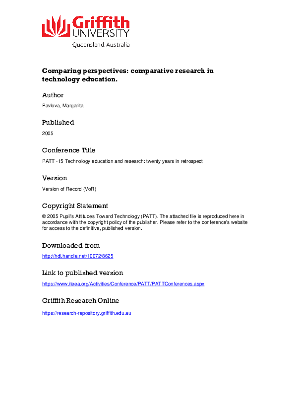 (PDF) Comparing perspectives: Comparative research in technology education