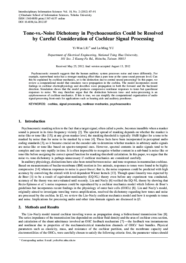 (PDF) Tone-vs.-Noise Dichotomy in Psychoacoustics Could be Resolved by Careful Consideration of ...
