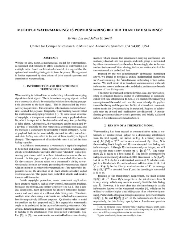 (PDF) Multiple watermarking: is power sharing better than time sharing?
