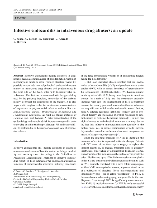 (PDF) Infective endocarditis in intravenous drug abusers: an update | Claudia Botelho - Academia.edu
