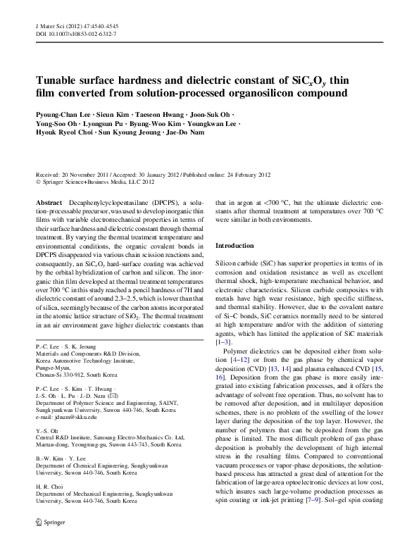 (PDF) Tunable surface hardness and dielectric constant of SiC x O y ...