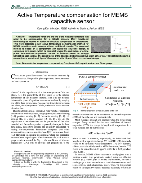 (PDF) Active Temperature compensation for MEMS capacitive sensor