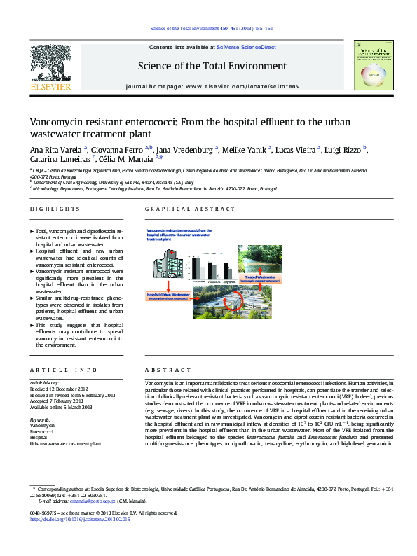 (PDF) Vancomycin resistant enterococci: From the hospital effluent to ...