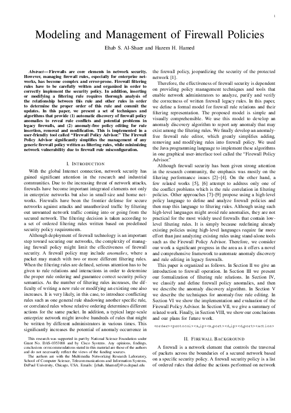(PDF) Efficient Management of Firewall Policies