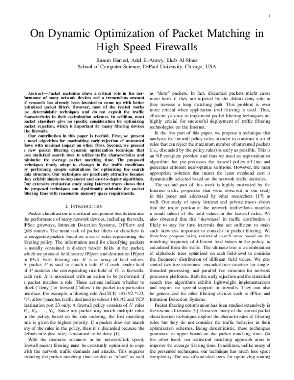 (PDF) On Dynamic Optimization of Packet Matching in High-Speed Firewalls | Hazem Hamed ...