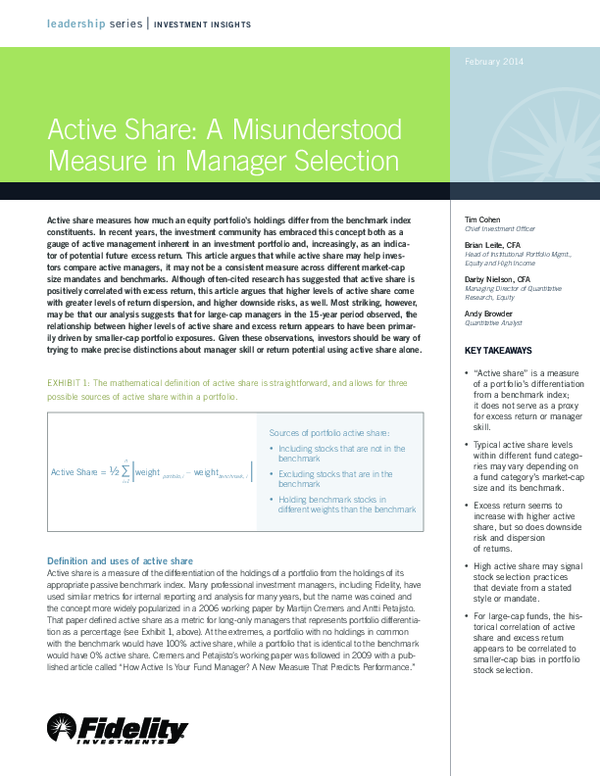 (PDF) Active Share: A misunderstood measure in manager selection