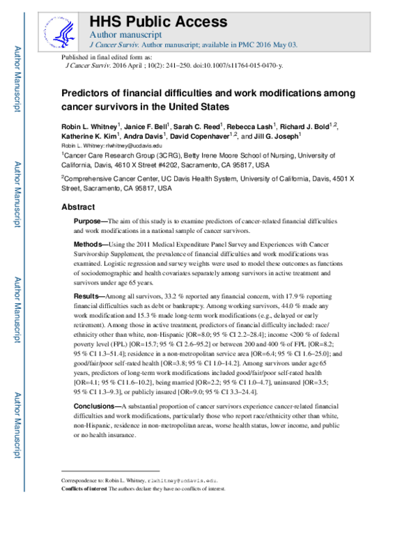 (PDF) Predictors of financial difficulties and work modifications among ...