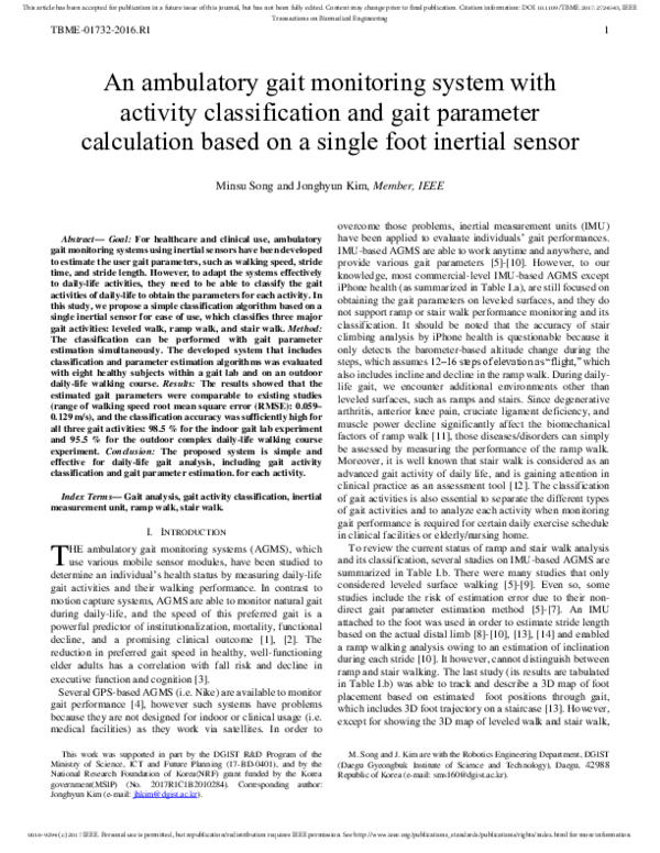 (PDF) An Ambulatory Gait Monitoring System with Activity Classification and Gait Parameter ...