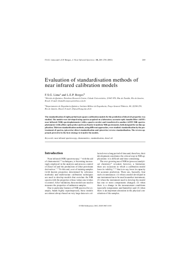 (PDF) Evaluation of Standardisation Methods of near Infrared Calibration Models