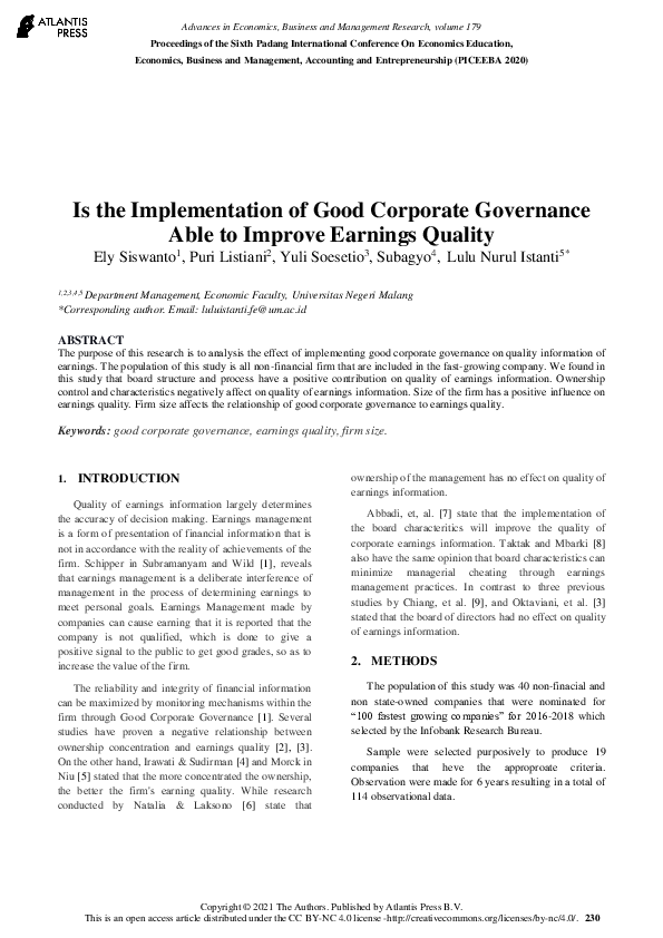(PDF) Is the Implementation of Good Corporate Governance Able to Improve Earnings Quality