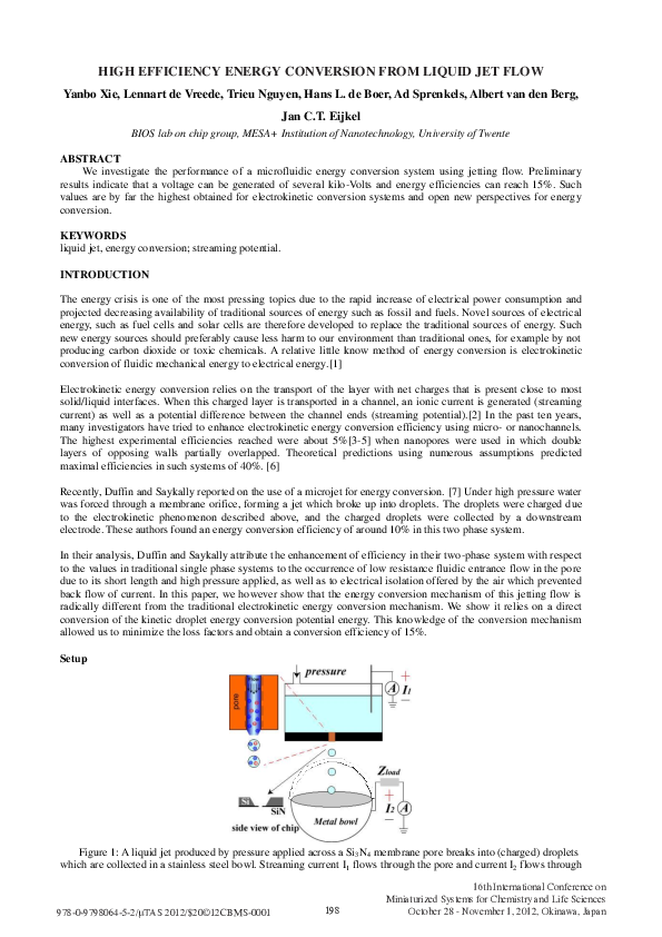 (PDF) High efficiency energy conversion from liquid jet flow