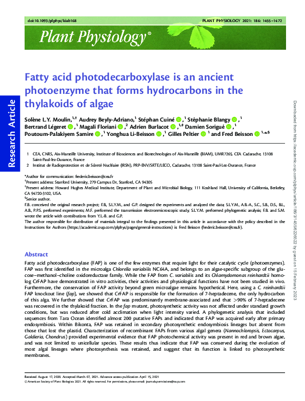 (PDF) Fatty acid photodecarboxylase is an ancient photoenzyme that ...