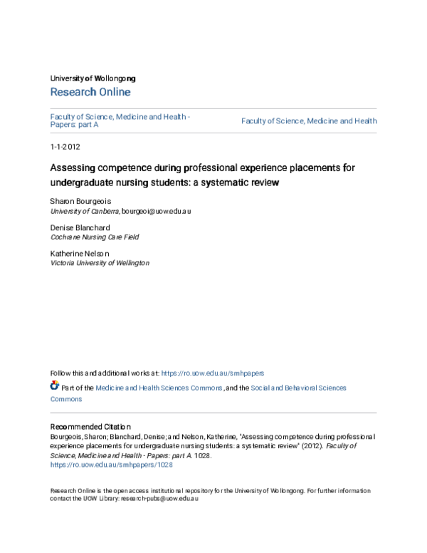 (PDF) Assessing competence during professional experience placements for undergraduate nursing ...