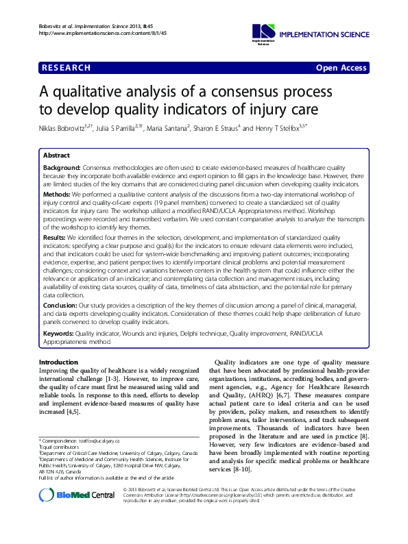(PDF) A qualitative analysis of a consensus process to develop quality indicators of injury care
