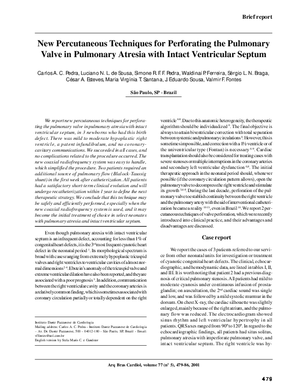 (PDF) New percutaneous techniques for perforating the pulmonary valve ...