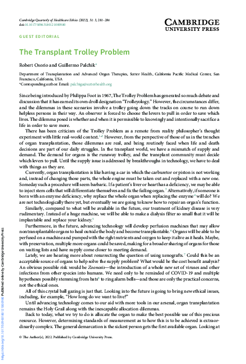 (PDF) The Transplant Trolley Problem