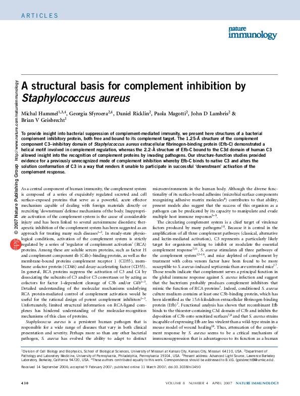 (PDF) Structural Basis of Staphylococcus aureus Complement Inhibition