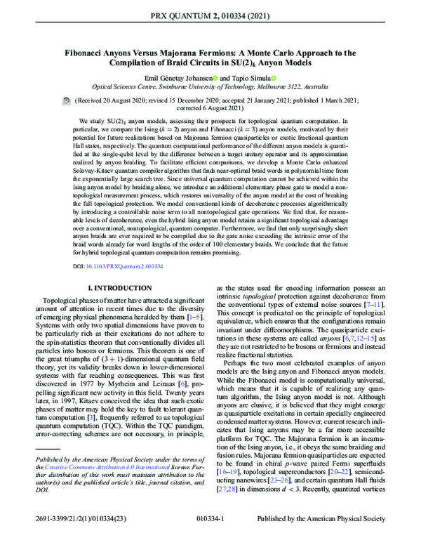 (PDF) Fibonacci Anyons Versus Majorana Fermions: A Monte Carlo Approach to the Compilation of ...