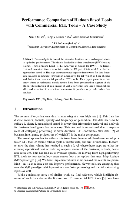 (PDF) Performance Comparison of Hadoop Based Tools with Commercial ETL Tools – A Case Study