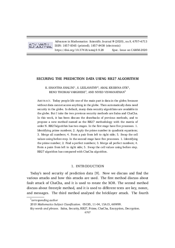 (PDF) Securing the Prediction Data Using RB27 Algorithm