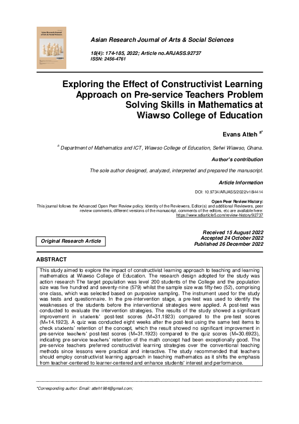 Pdf Exploring The Effect Of Constructivist Learning Approach On Pre