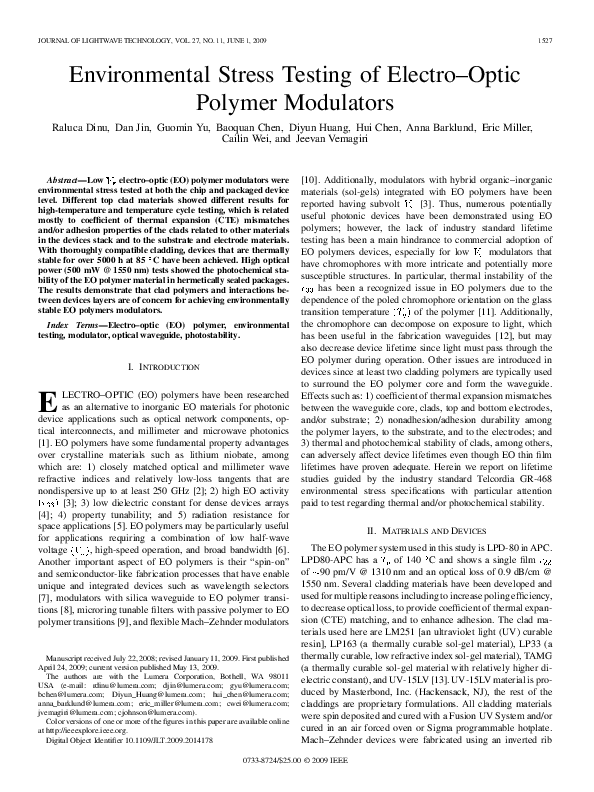 (PDF) Environmental Stress Testing of Electro–Optic Polymer Modulators
