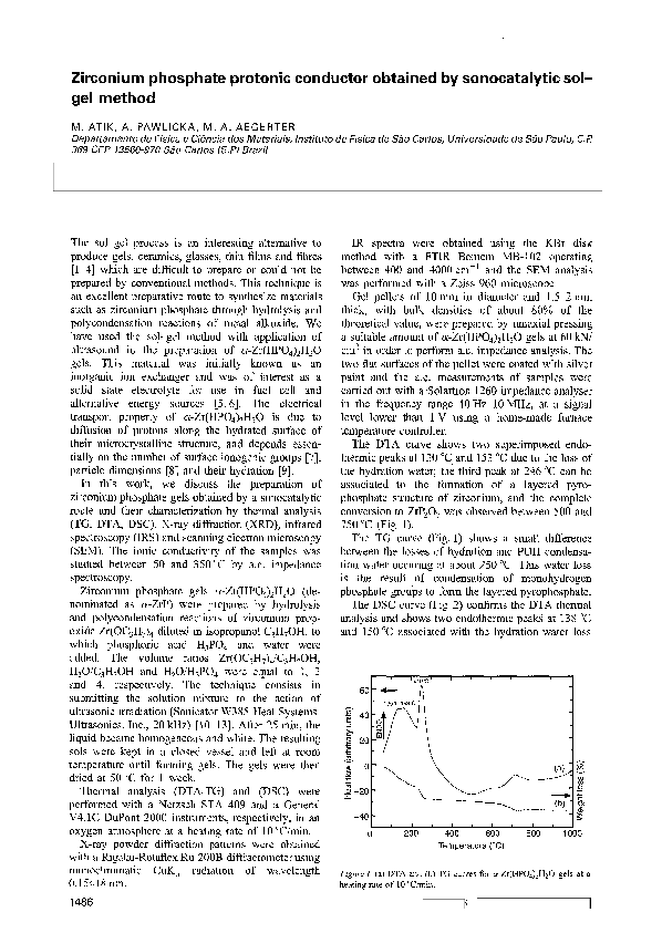 (PDF) Zirconium phosphate protonic conductor obtained by sonocatalytic sol-gel method