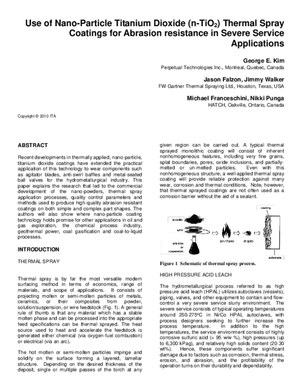 (PDF) Use of NanoParticle Titanium Dioxide ( n-TiO 2 ) Thermal Spray ...