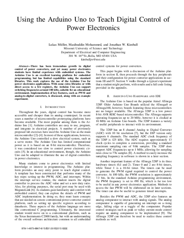 (PDF) Using the Arduino Uno to teach digital control of power electronics