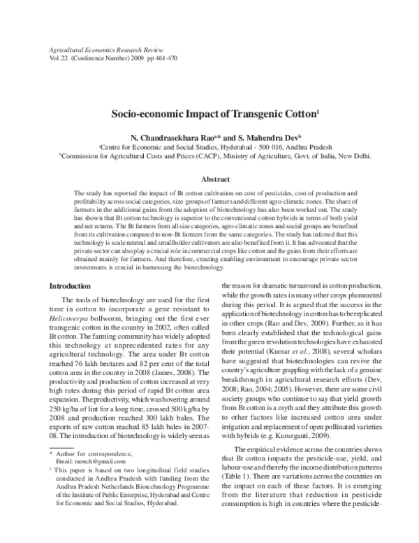 (PDF) Socio-economic Impact of Transgenic Cotton