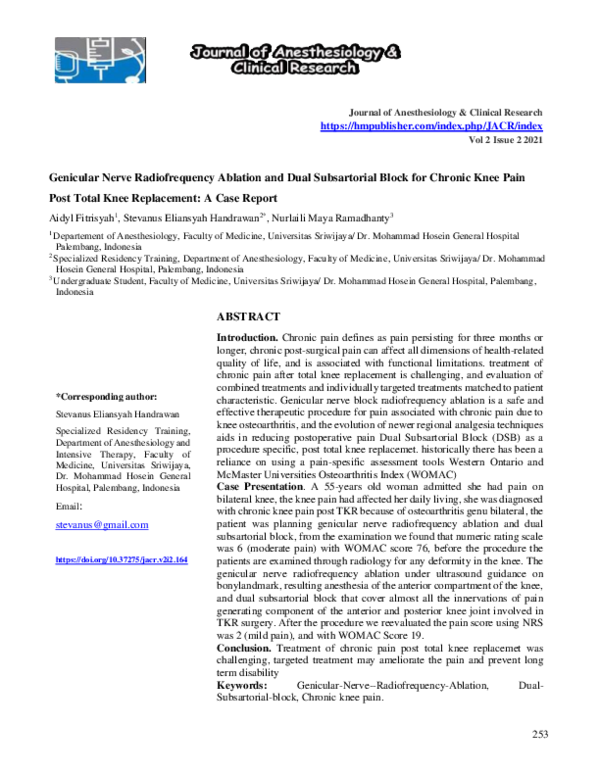 (PDF) Genicular Nerve Radiofrequency Ablation and Dual Subsartorial ...