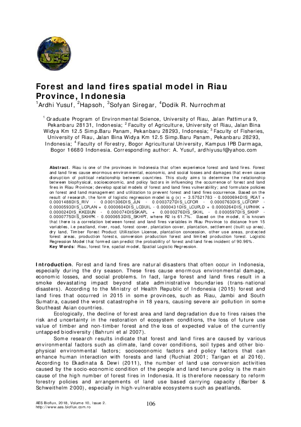 (PDF) Forest and land fires spatial model in Riau Province , Indonesia