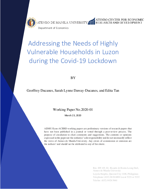 (PDF) Addressing the Needs of Highly Vulnerable Households in Luzon ...