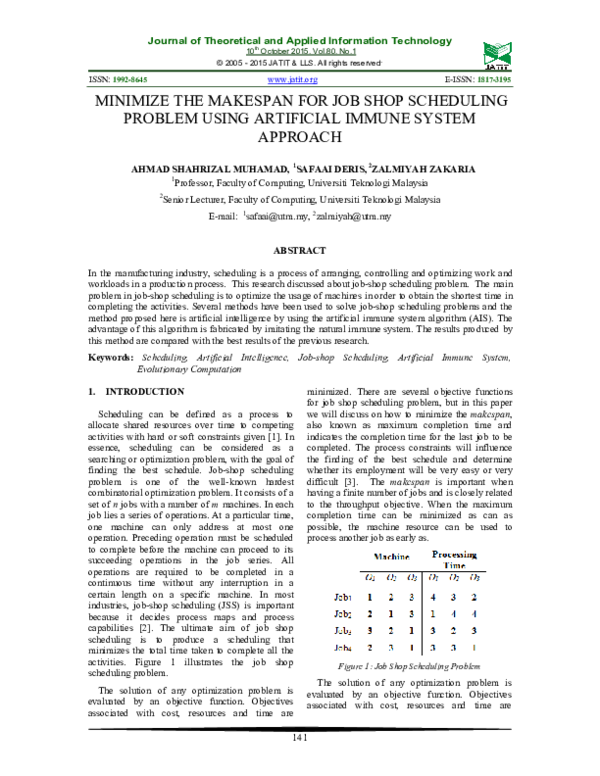 (PDF) Minimize the makespan for job shop scheduling problem using artificial immune system approach