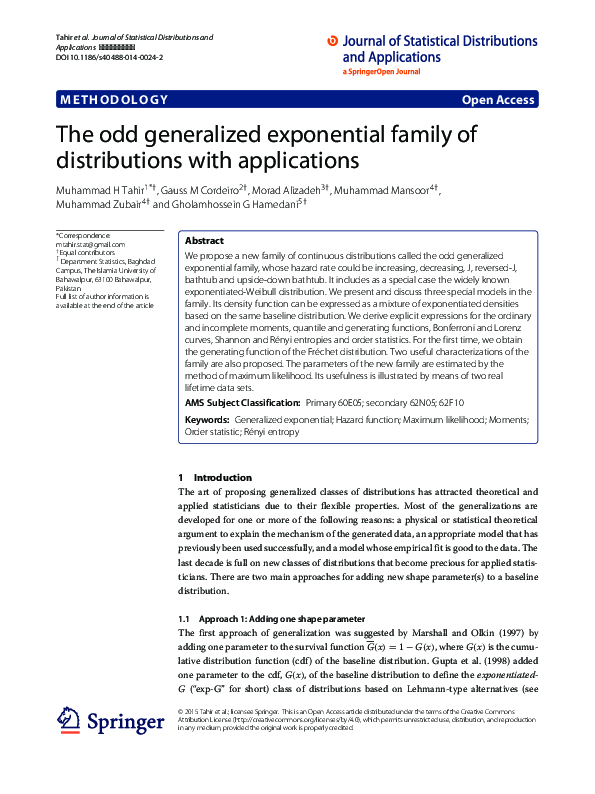 (PDF) The odd generalized exponential family of distributions with applications