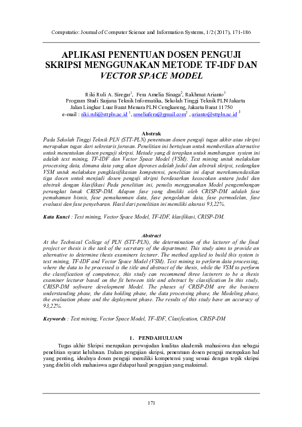 (PDF) Aplikasi Penentuan Dosen Penguji Skripsi Menggunakan Metode TF ...