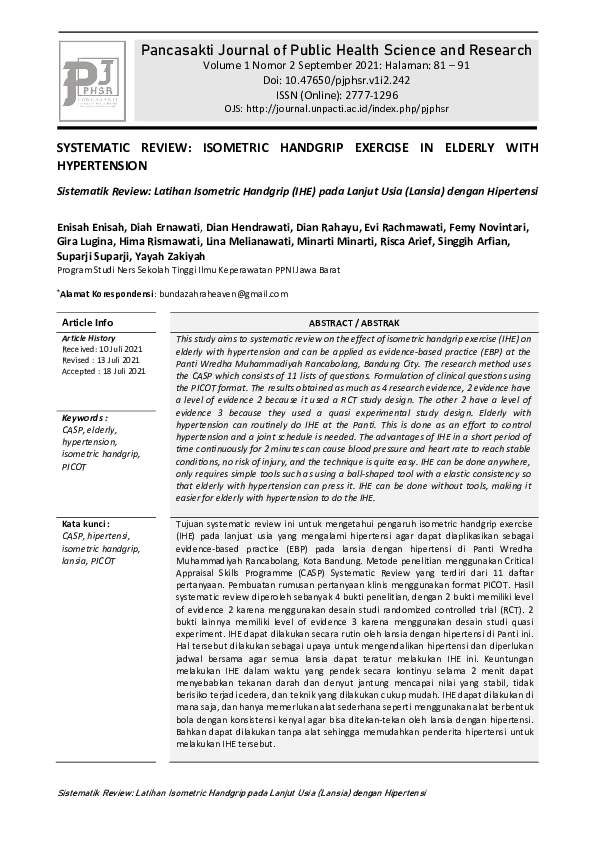 (PDF) Systematic Review: Isometric Handgrip Exercise In Elderly With ...