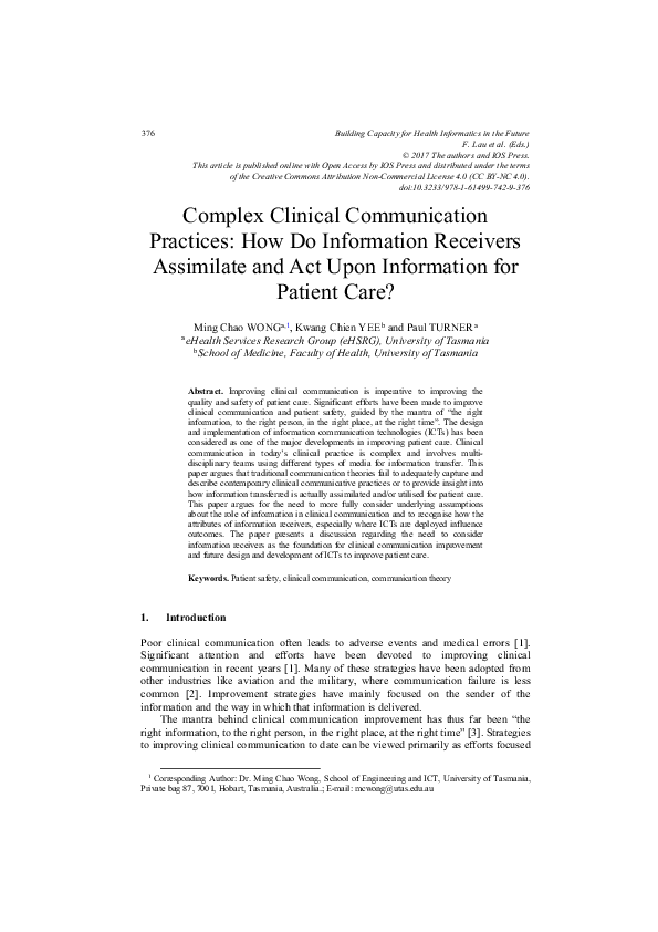 (PDF) Complex Clinical Communication Practices: How Do Information ...