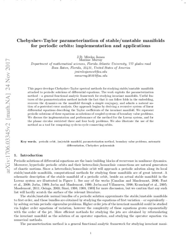 (PDF) Chebyshev–Taylor Parameterization of Stable/Unstable Manifolds for Periodic Orbits ...