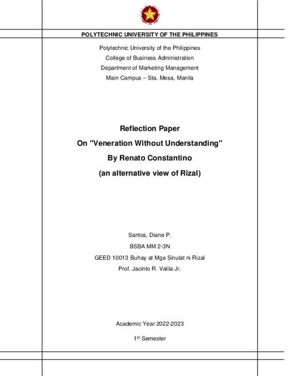 (PDF) Reflection Paper on "Veneration Without Understanding" by Renato ...