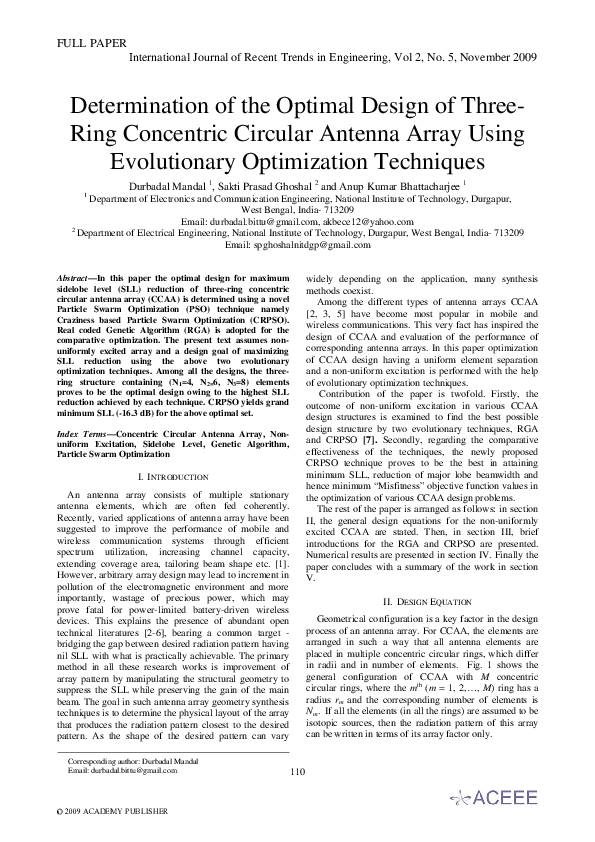 Pdf Determination Of The Optimal Design Of Three Ring Concentric Circular Antenna Array Using