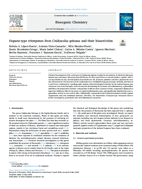 (PDF) Hopane-type triterpenes from Cnidoscolus spinosus and their ...